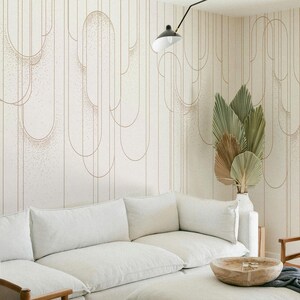 Neutral Beige Wallpaper, Minimalist Modern Abstract Lines and Dots for ...