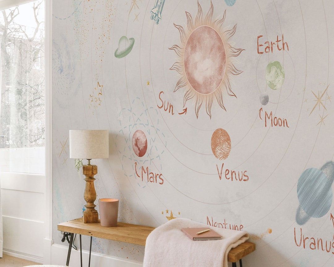 Space Removable Galaxy Wallpaper, Solar System Wallpaper for Kids Room ...