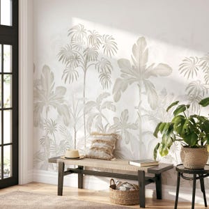 Neutral Palm Tree Wallpaper – Tropical Wall Mural With Botanical Leaves ...
