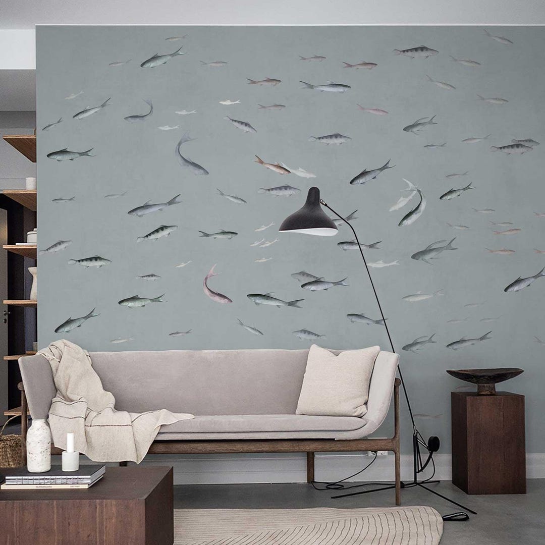 Coastal Fish Wallpaper – Unique Ocean Mural With Hand-drawn Sea Fish ...