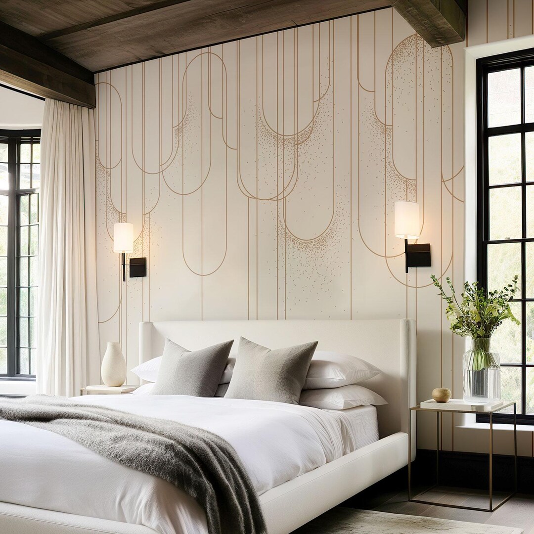 Neutral Beige Wallpaper, Minimalist Modern Abstract Lines and Dots for ...