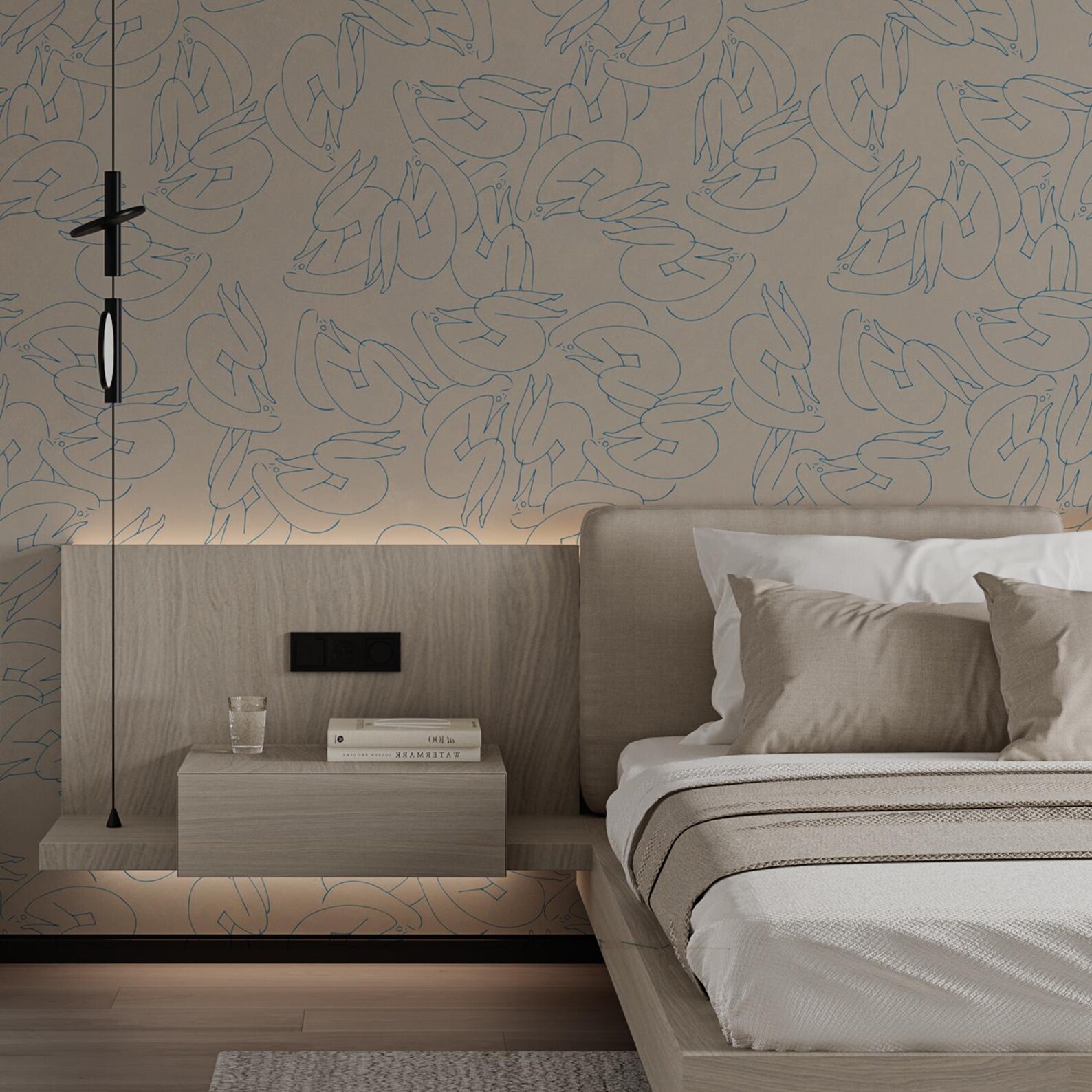 Female Body Line Art Wall Mural, Peel and Stick Wallpaper Blue and ...