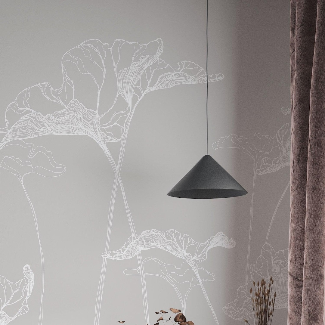 Minimalist Line Drawing Flowers Wallpaper Peel and Stick, Large Scale ...