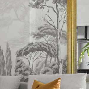 Tree Wallpaper, Watercolor Botanical Forest Landscape Wallpaper, Modern ...