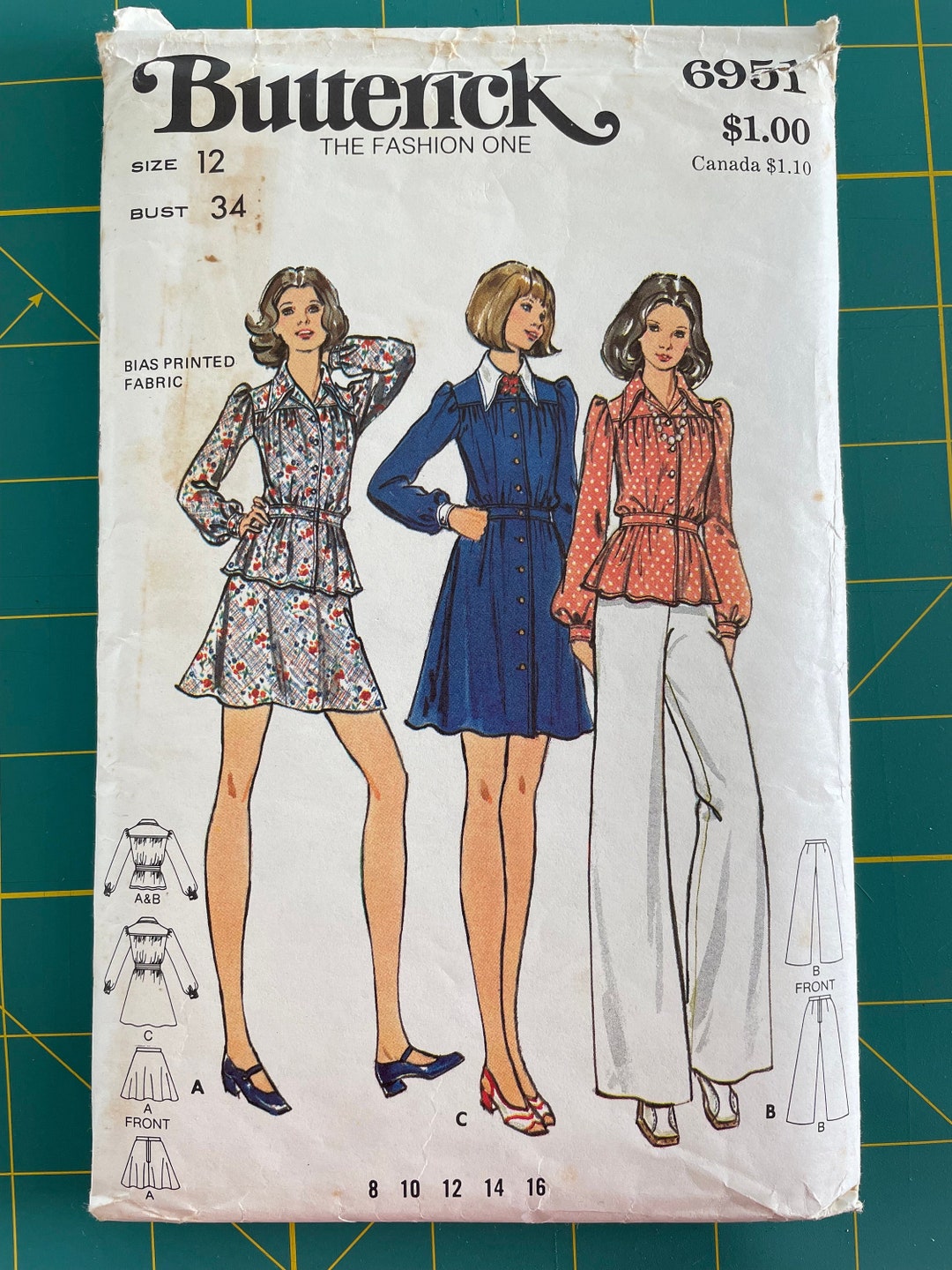 Vintage 1970's Butterick Sewing Pattern 6951, Dress, Tunic, Pants, and ...