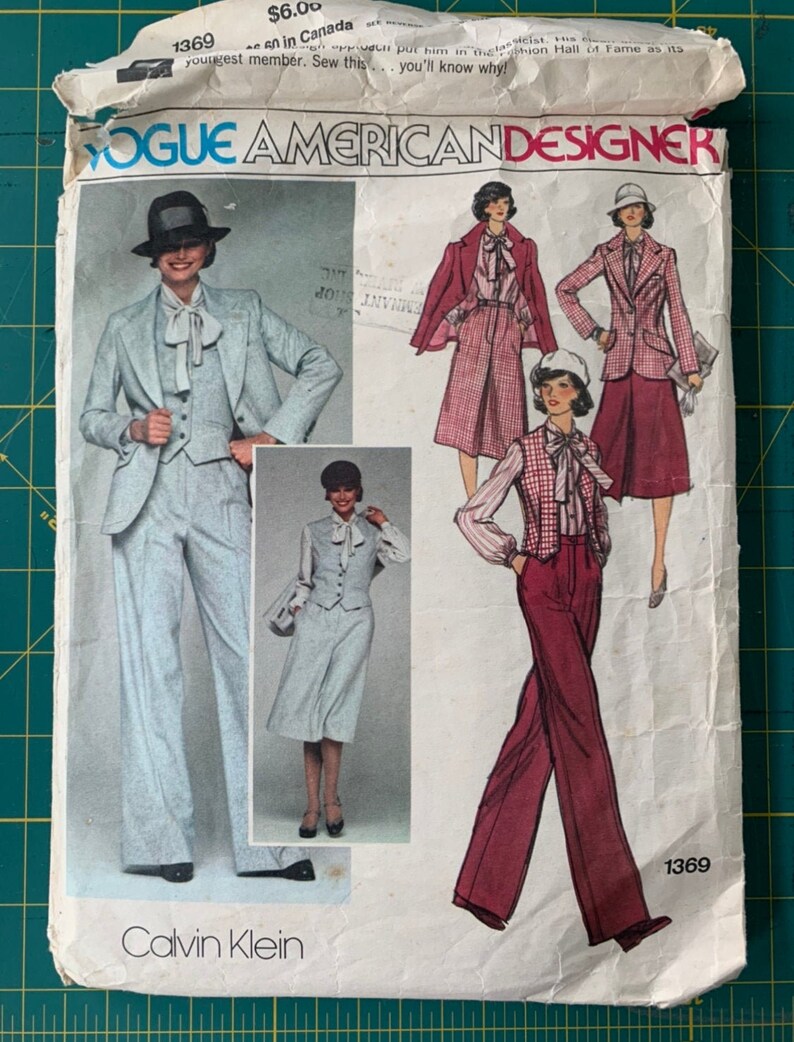 Vintage Early 1980's Vogue Calvin Klein Sewing Pattern 1369, Jacket ...