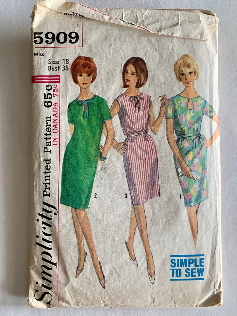 Vintage 1965 Simplicity Sewing Pattern, Dress 5909 - Etsy