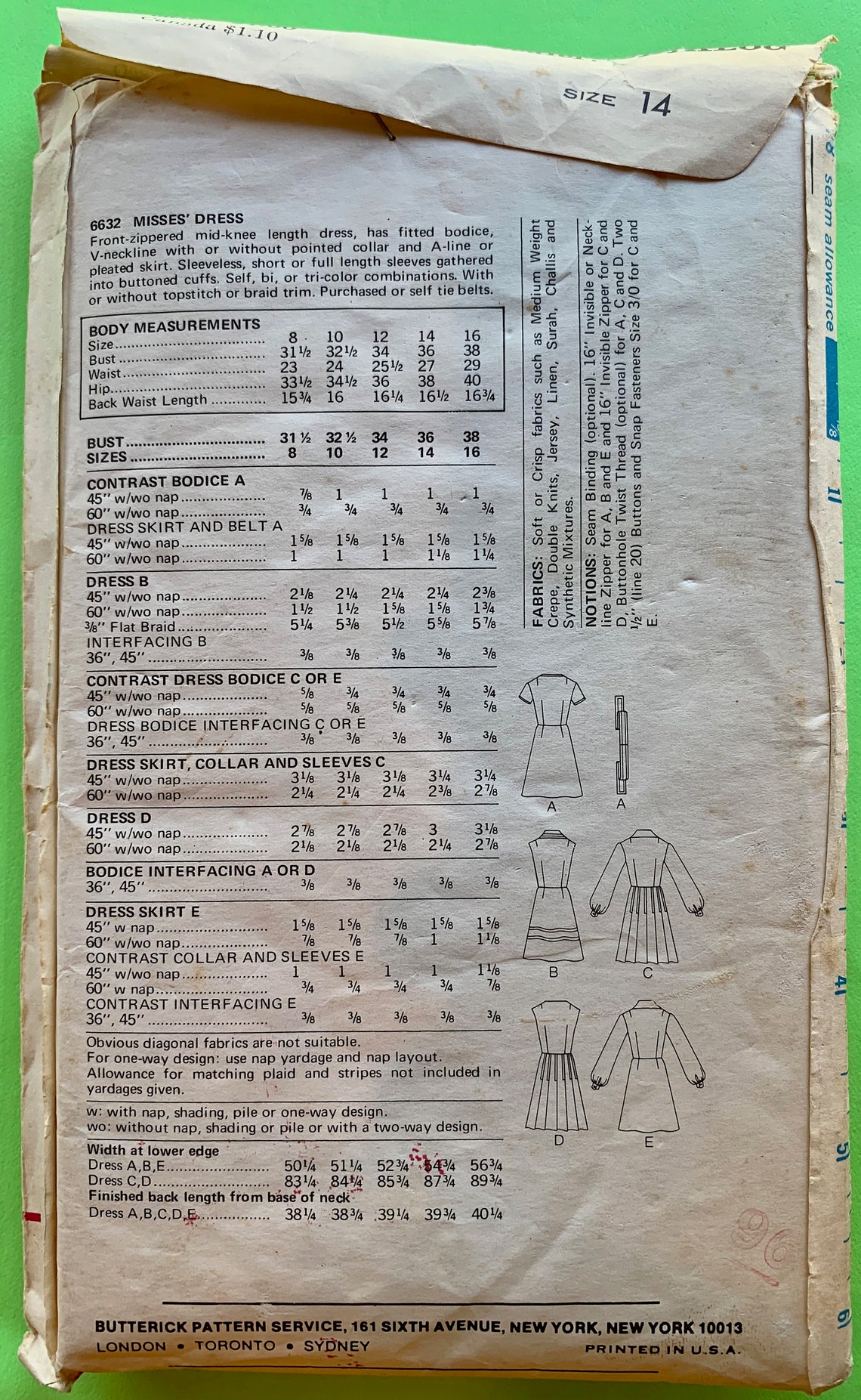 Vintage Mid-1970's Sewing Pattern Butterick 6632 Dress - Etsy