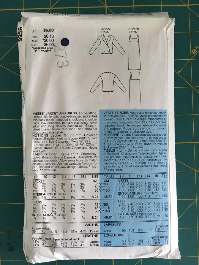 Vintage 1985 Vogue Sewing Pattern, #9256 Jacket and Dress - Etsy