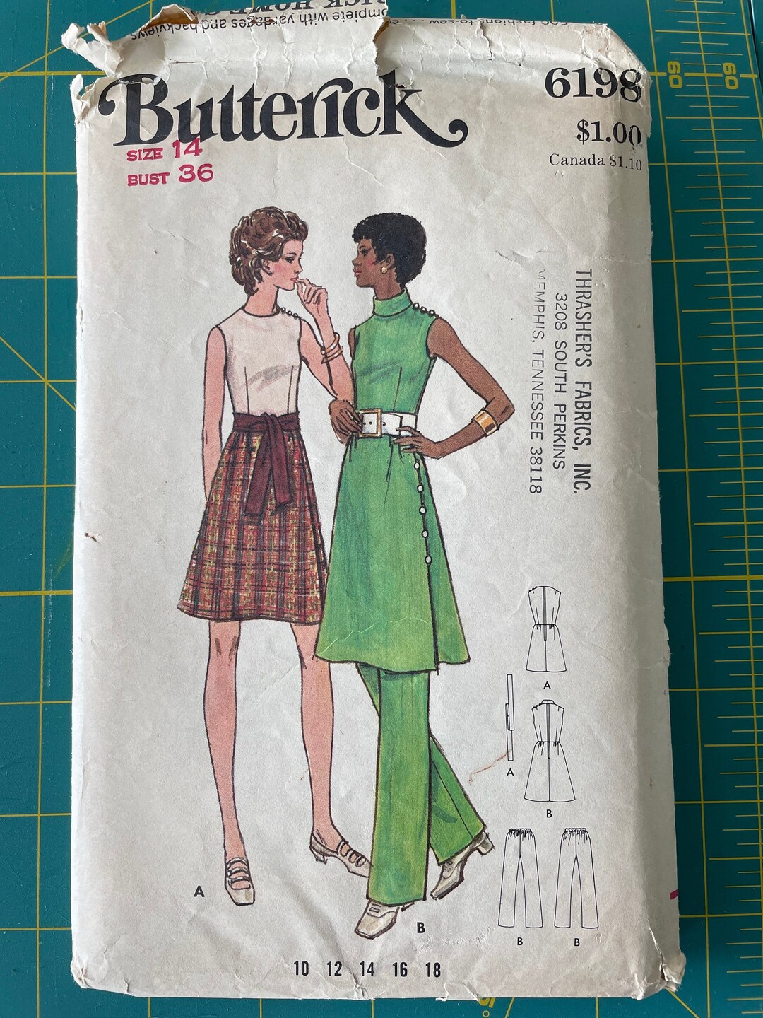 Vintage 1970's Butterick Sewing Pattern #6198 Dress and Pants - Etsy