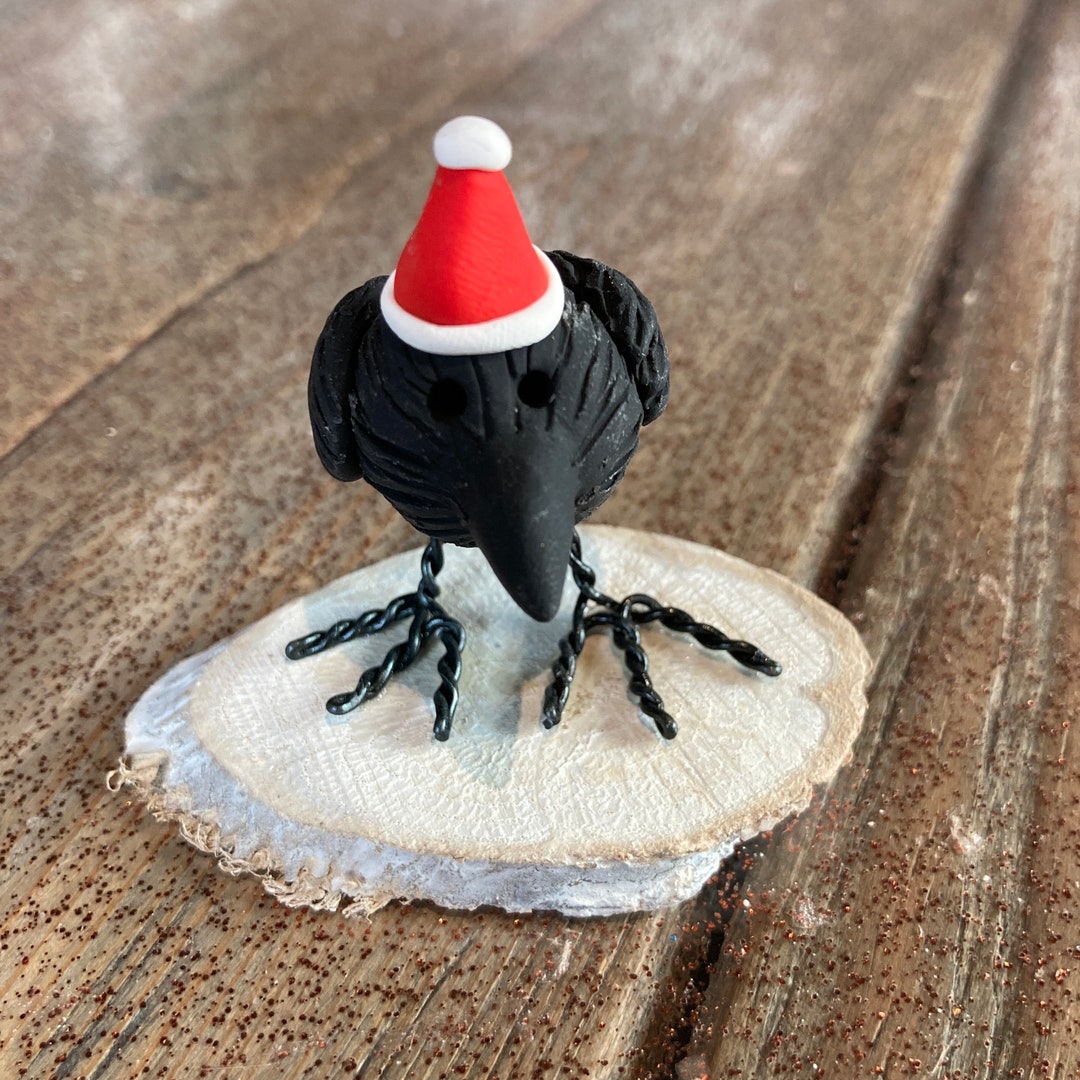 Handmade Polymer Clay Crow Christmas Ornament, Santa Hat Decor - Etsy