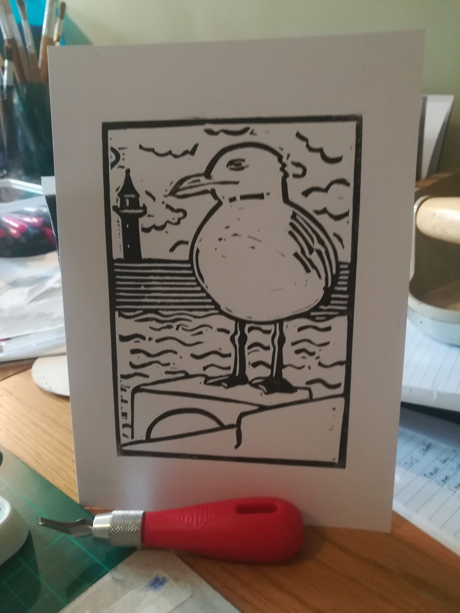 Whitby Round Seagull Lino Print. Art. Printmaking. Seaside Artwork - Etsy