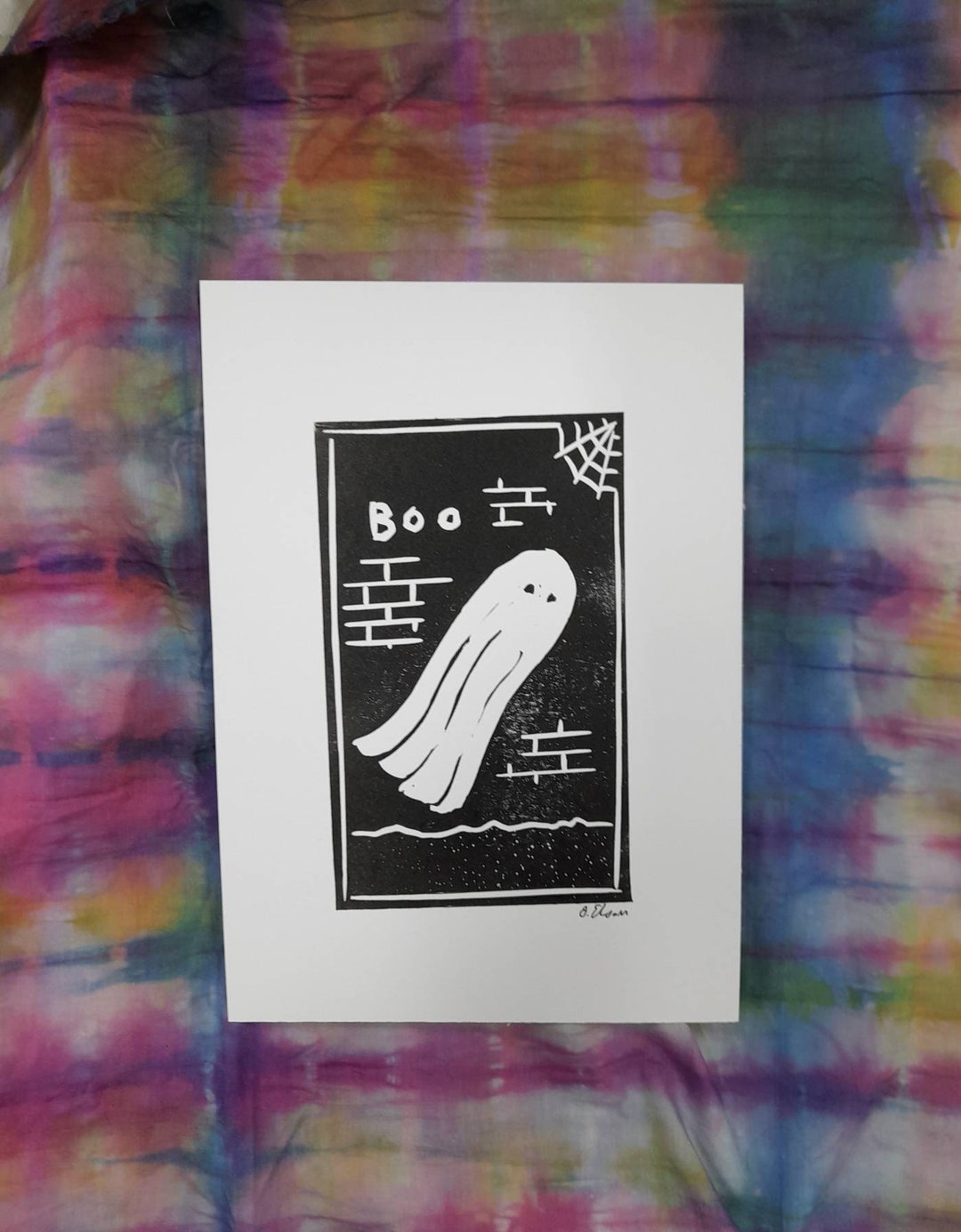 Cute Ghost Lino Print. Black and White A5 Art Print. - Etsy