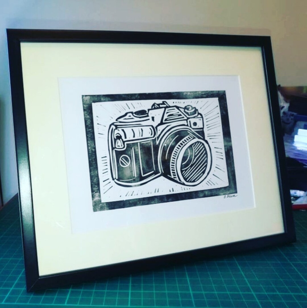 Camera Linoprint. Size A5 Print. - Etsy