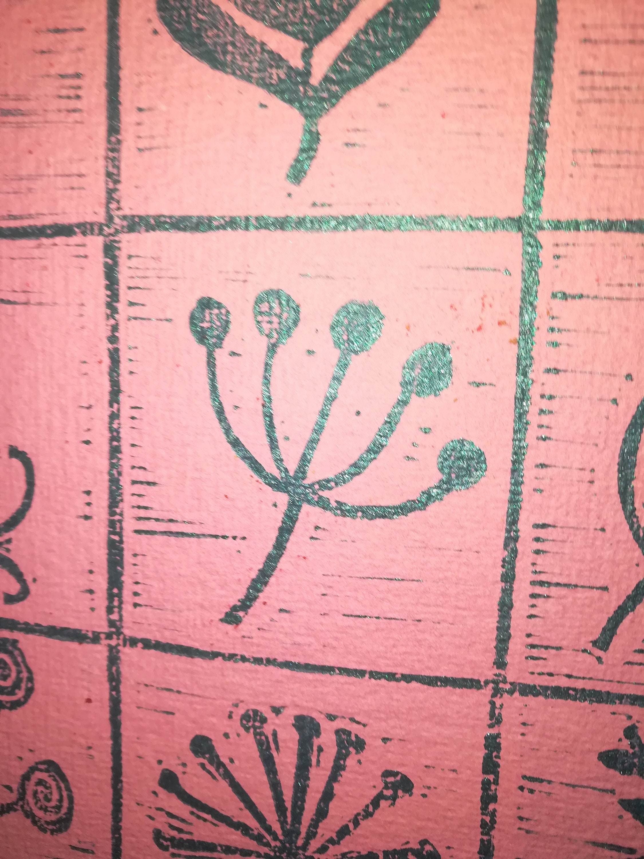 Large nature lino print on pink paper. Hand made. Art. Print. | Etsy