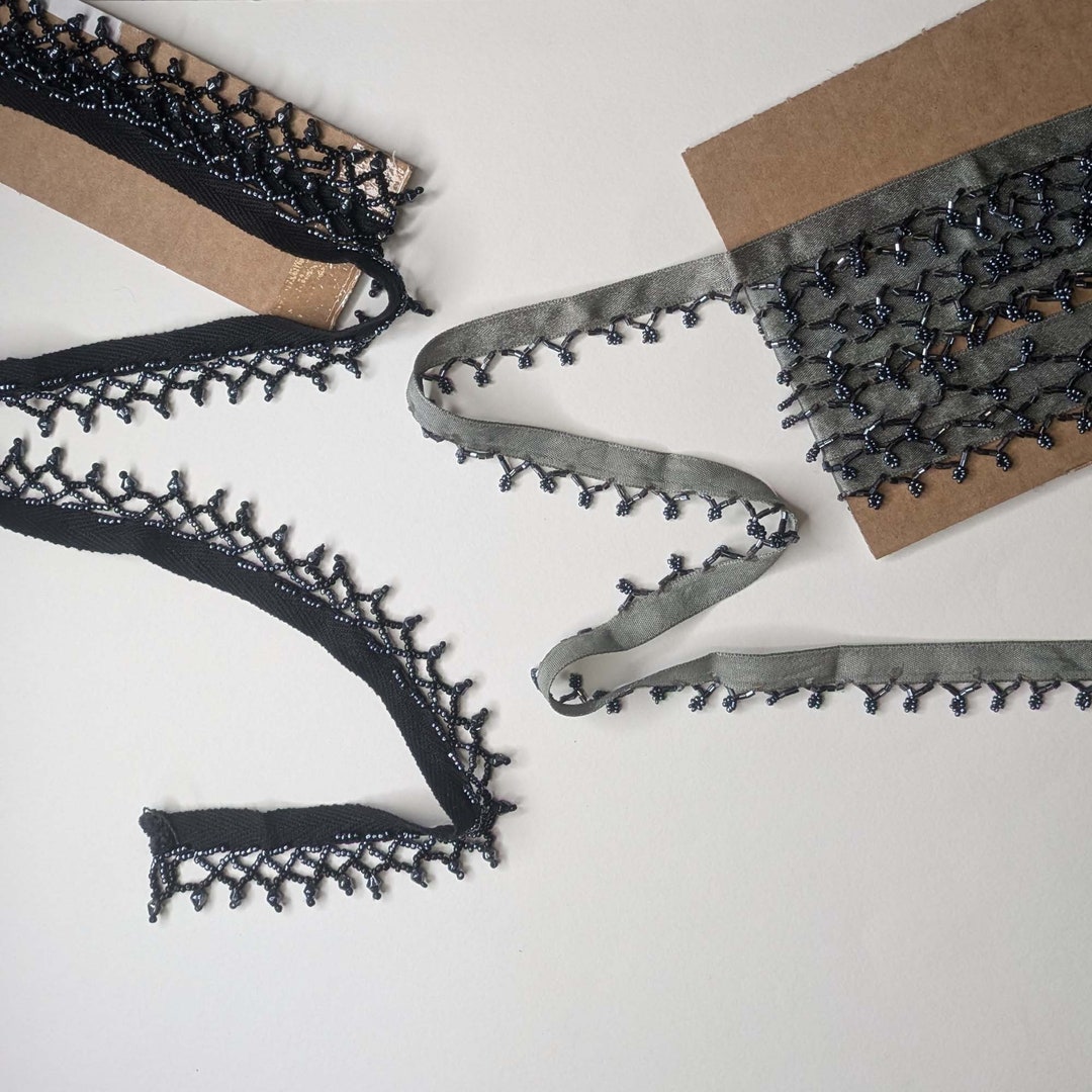 Beaded Fringe Trim: Gunmetal Grey & Black Glass, Victorian Goth Style ...