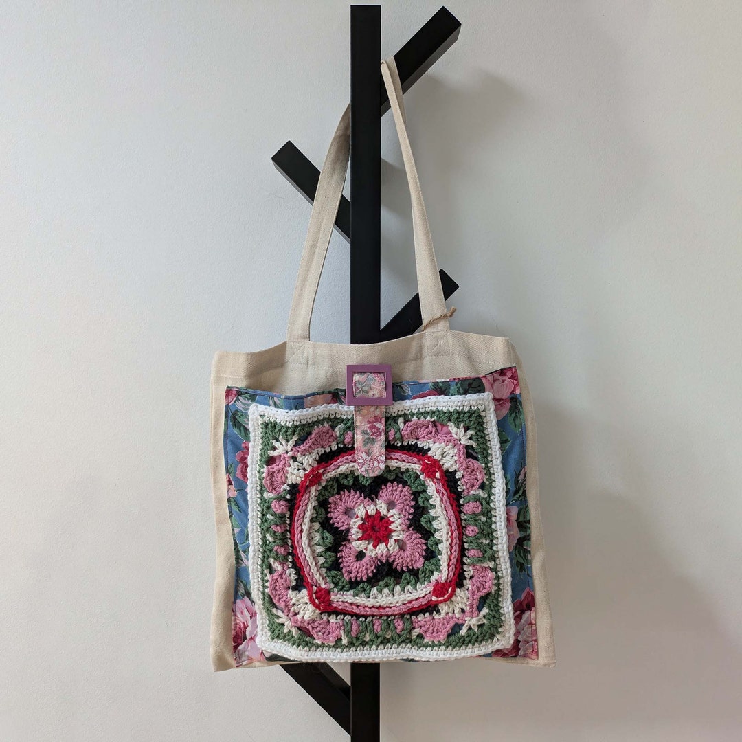 Boho Mandala Shoulder Tote Bag, Shopping Bag, Crochet Bho Granny Square ...