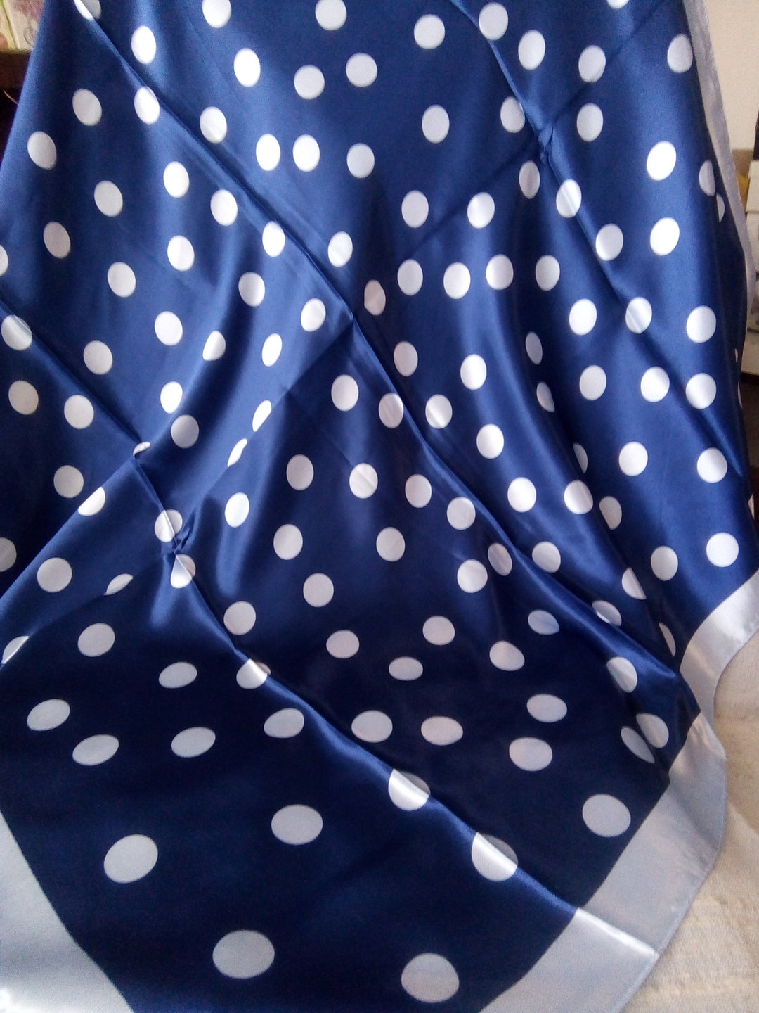 NAVY and LIGHT BLUE, Polka Dots, Square Scarf, Gift for Mom, Neck Scarf ...