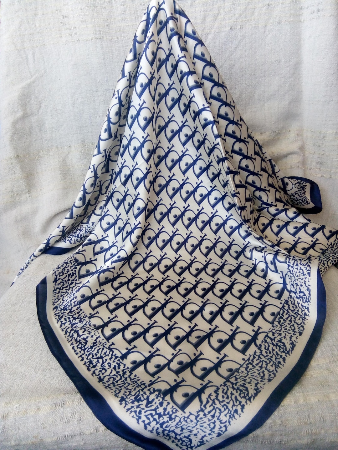WHITE NAVY SCARF, Square Scarf, Navy Blue White, Neck Scarf, Women’s ...