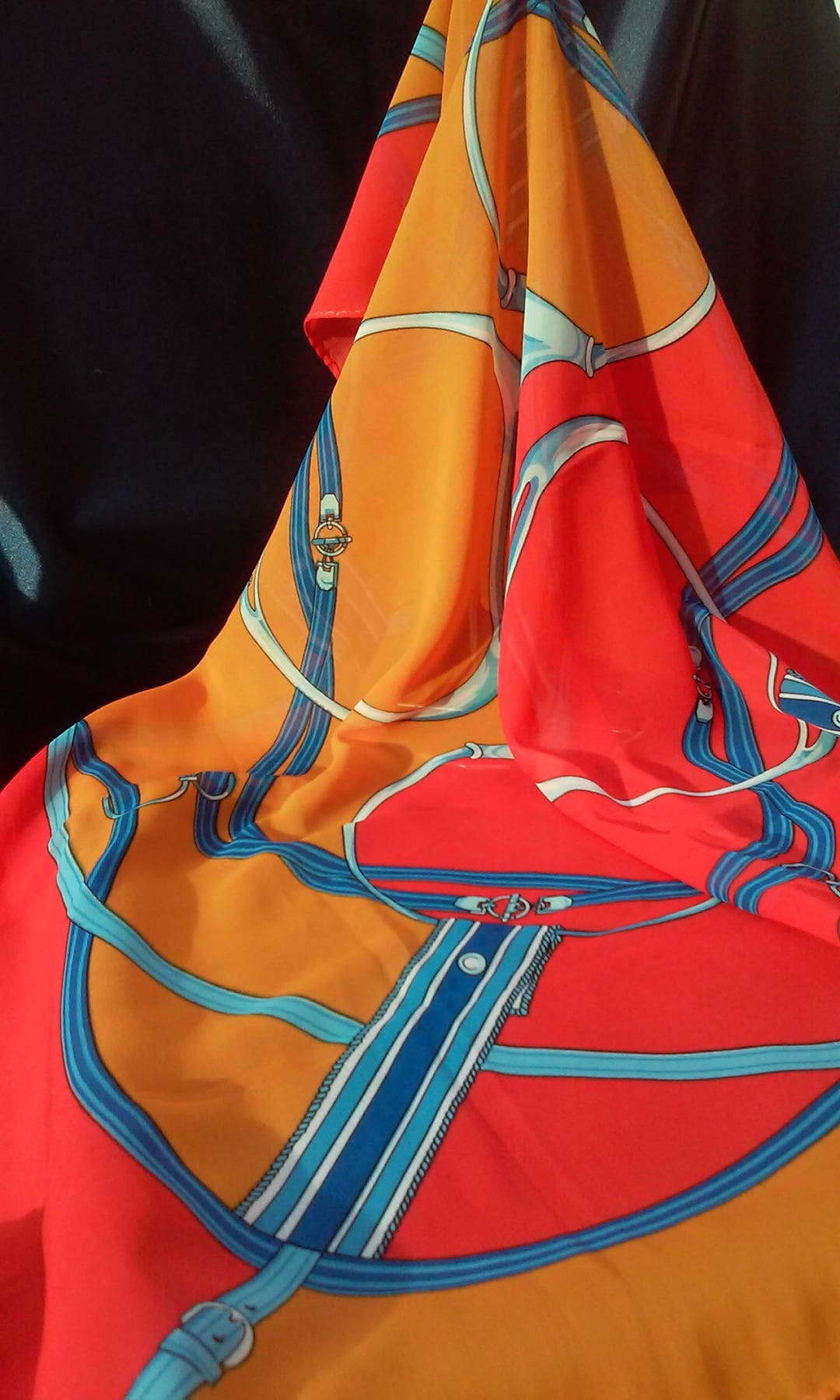 CHAIN PATTERN SCARF, Orange Blue Square Scarf, Orange Red Wrap, Spain ...