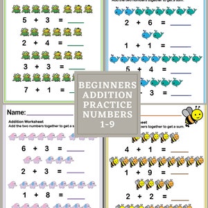 Beginners Addition Problems Numbers 1 to 9 With Animals // Kindergarten ...