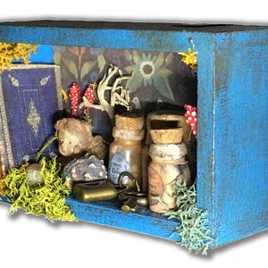 Miniature Antique Apothecary Shadow Box, Shelf - Witch, Magic Spells ...