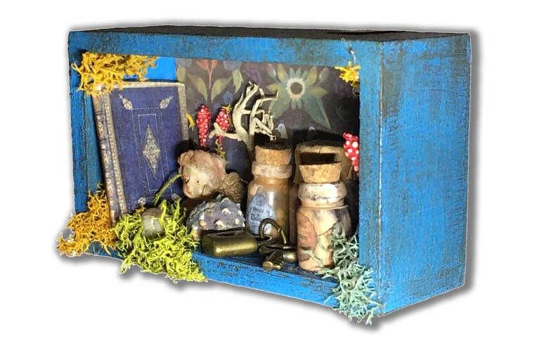Miniature Antique Apothecary Shadow Box, Shelf - Witch, Magic Spells ...