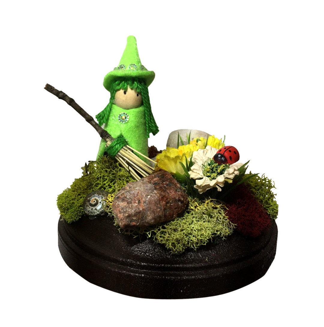 Miniature Forest Witch Peg Doll, Halloween Witch Figurine, Fairy Witch ...