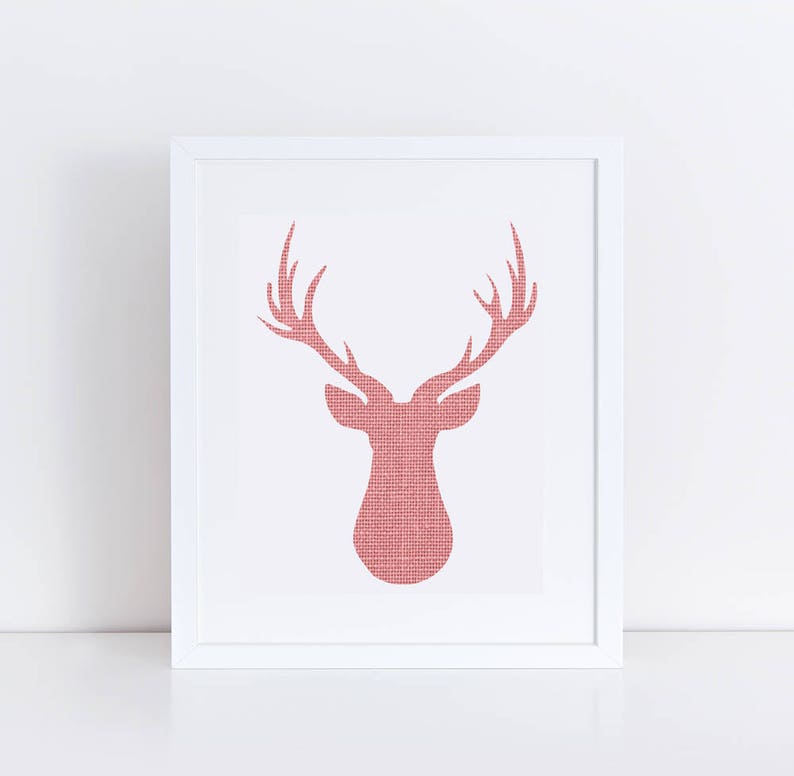 Pink Deer Printable Art / Linen Nursery Printable / Printable Deer Art ...