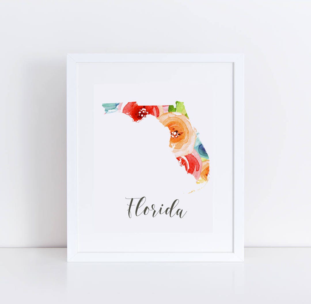 Florida State Wall Print / Printable Florida Art / Floral Florida Print ...