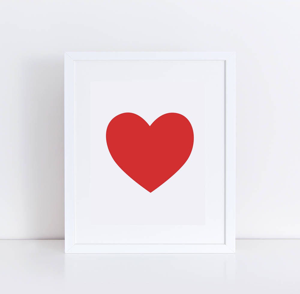 Heart Wall Print / Printable Red Heart Art / Nursery Heart Print / Red ...