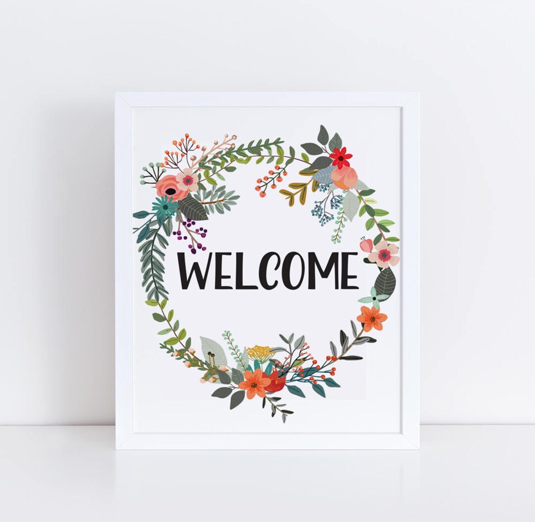 Printable Welcome Sign / Dorm Room Art / Floral Wreath Print ...