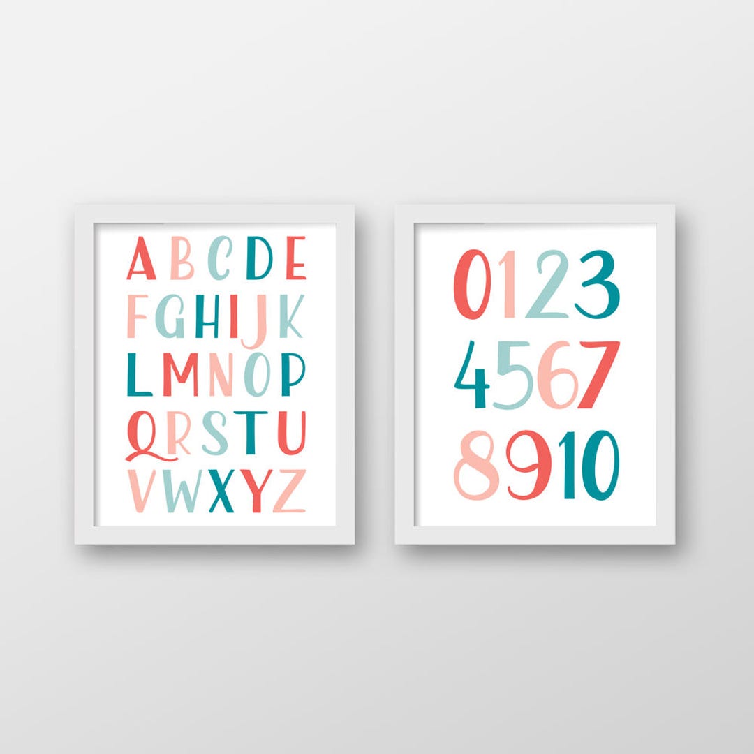 Printable ABC and 123 Art / Coral and Turquoise Aqua Print / 123 ...