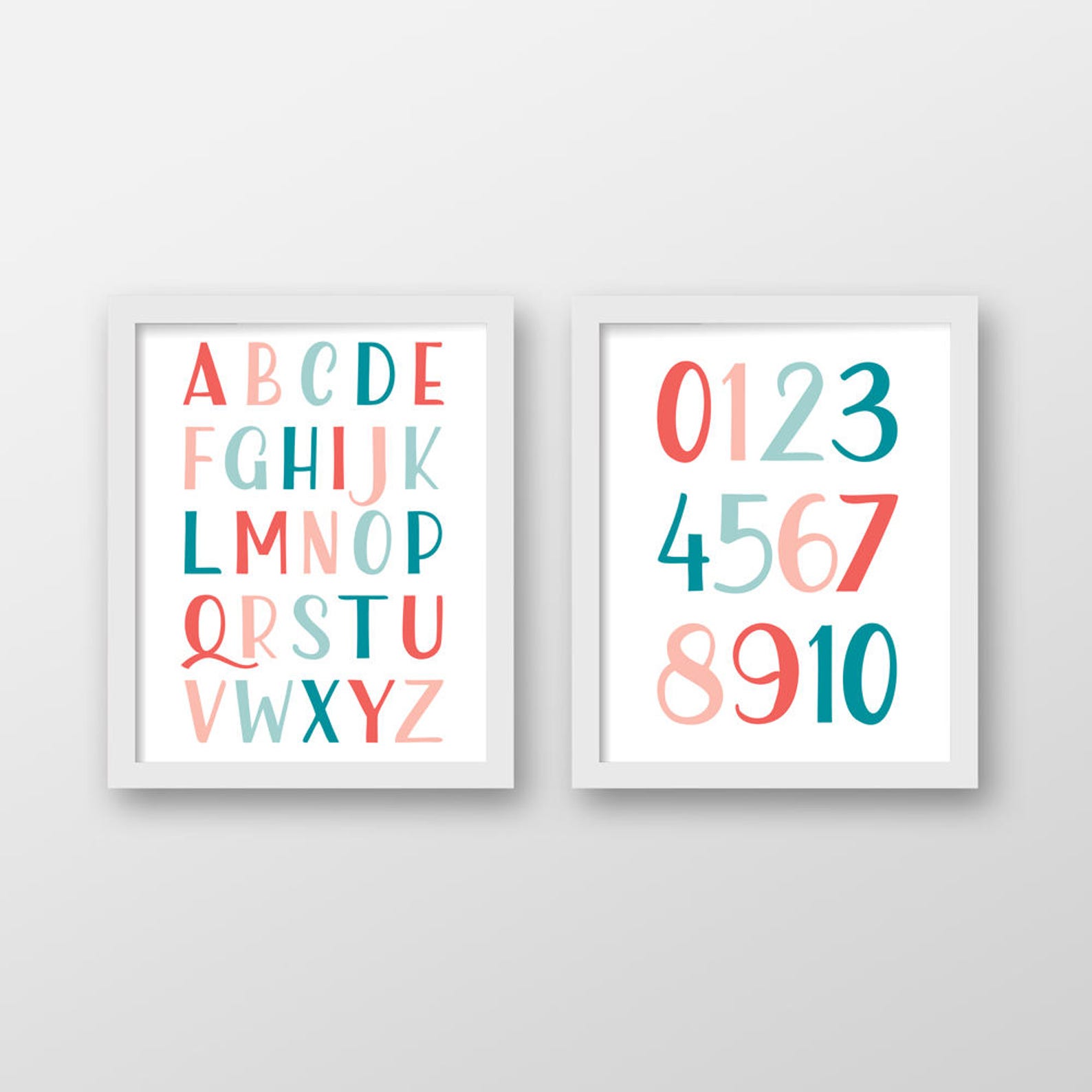 Printable ABC and 123 Art / Coral and Turquoise Aqua Print / 123 ...