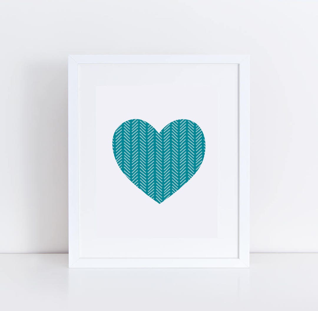 Heart Wall Print / Printable Heart Art / Turquoise Teal Heart - Etsy