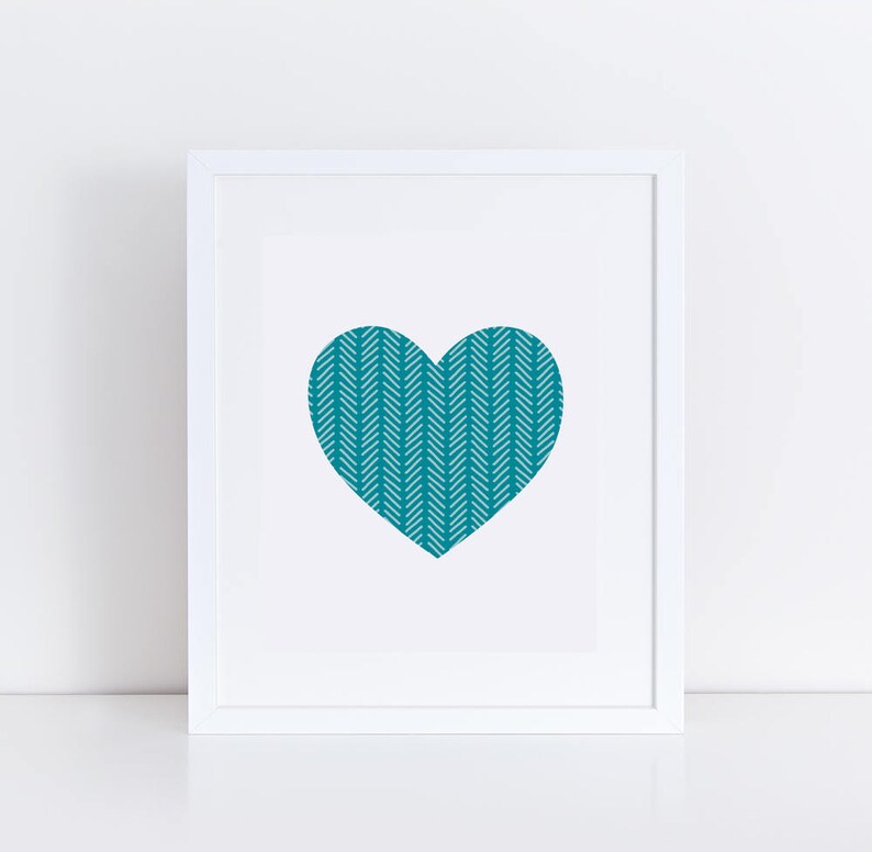 Heart Wall Print / Printable Heart Art / Turquoise Teal Heart - Etsy