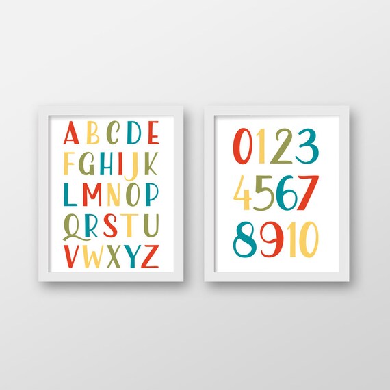 ABC and 123 Printable Wall Art Set of 2 / Alphabet Wall Print | Etsy