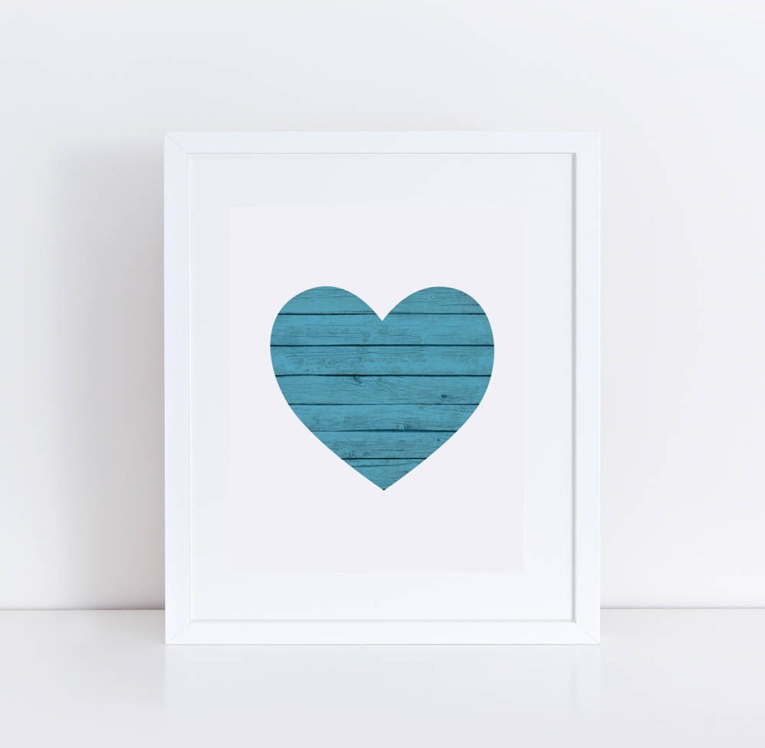 Heart Wall Print / Printable Heart Art / Blue Wood Heart / Nursery ...