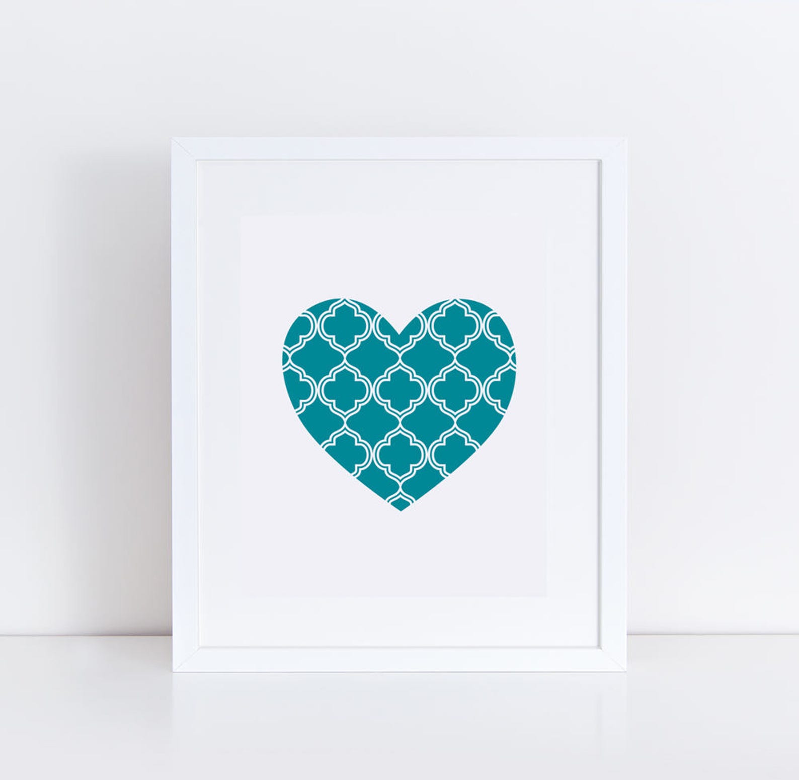 Heart Wall Print / Printable Heart Art / Turquoise Quatrefoil Heart ...