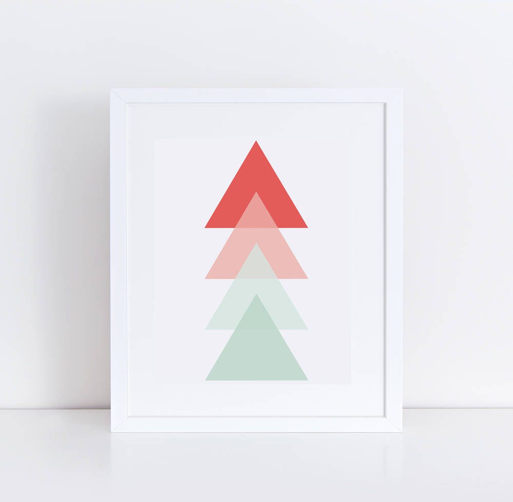 Coral and Mint Wall Decor Triangles Printable / Printable Geometric Art ...