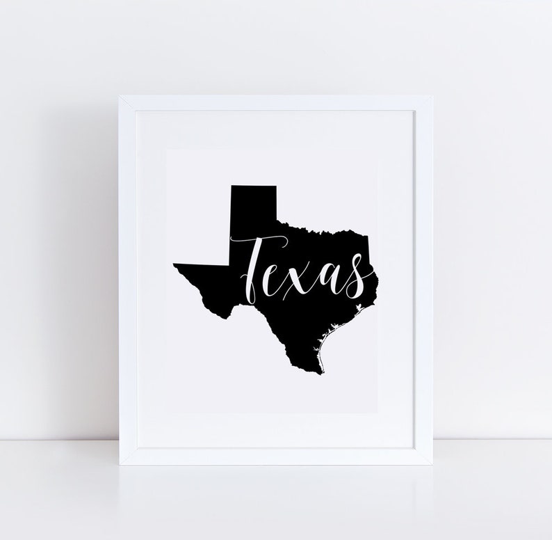Texas Script Black and White Printable Wall Art / Texas - Etsy