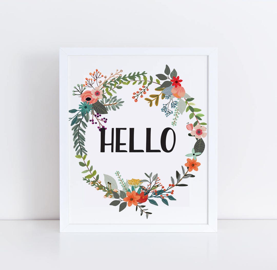 Hello Printable Wall Art / Dorm Art Print / Floral Wreath - Etsy