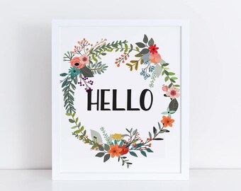 Printable A4 Bienvenue Art / Welcome Wall Print / Floral Wreath Print ...