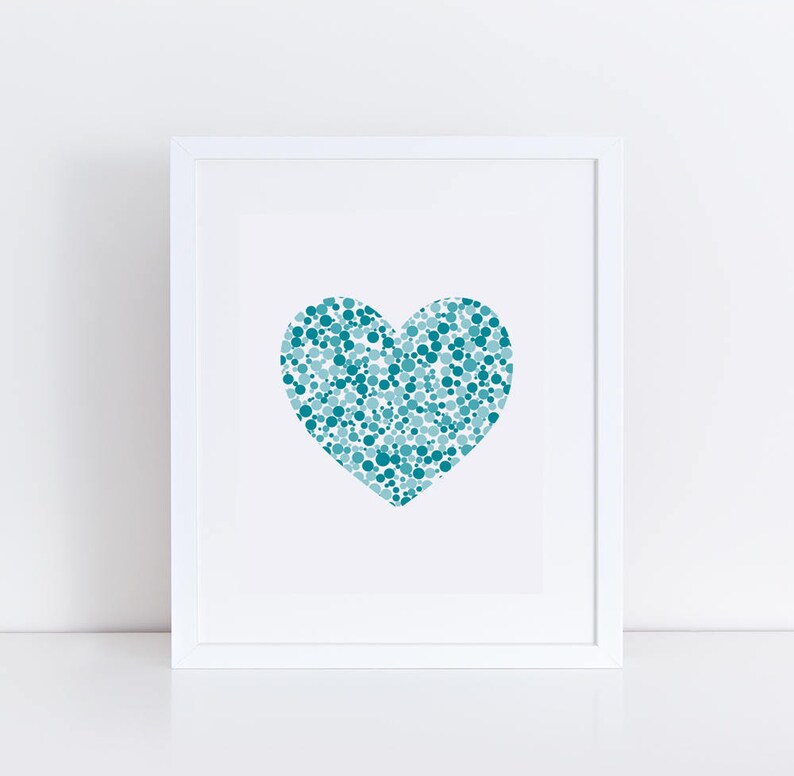 Heart Wall Print / Printable Heart Art / Turquoise Dots Heart - Etsy