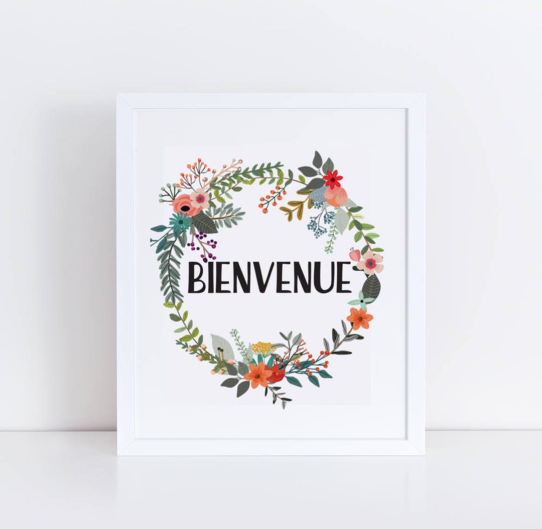 Printable A4 Bienvenue Art / Welcome Wall Print / Floral Wreath Print / Housewarming Gift ...