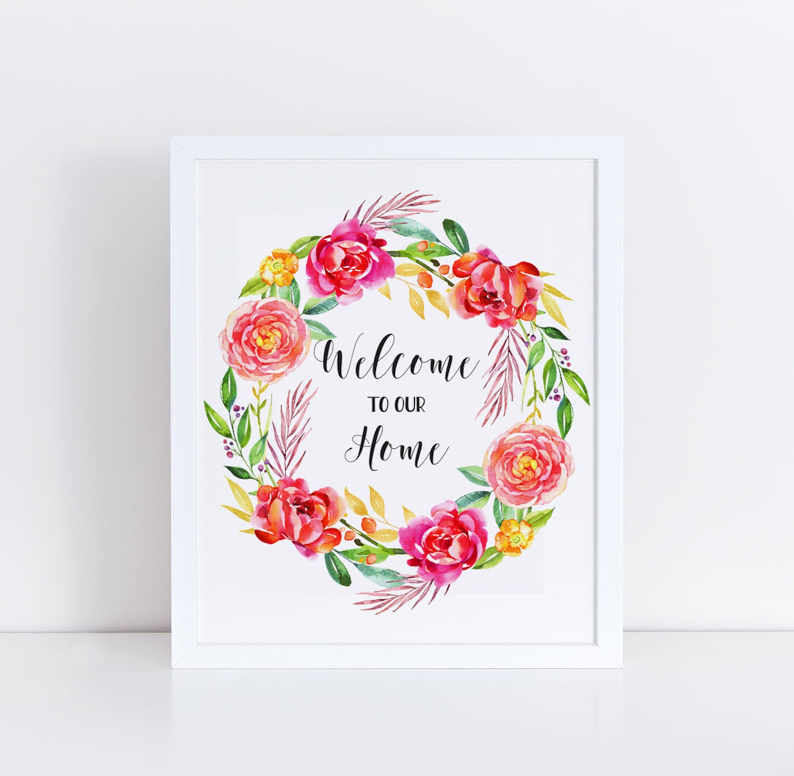 Welcome to Our Home Printable Wall Art / Watercolor Floral Wreath Print ...