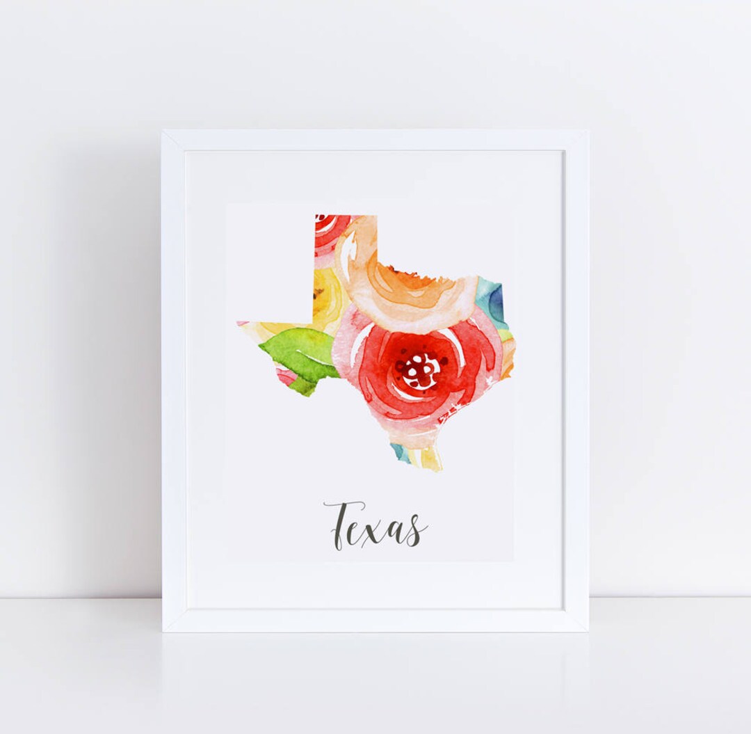 Texas State Wall Print / Printable Texas Art / Floral Texas Print ...
