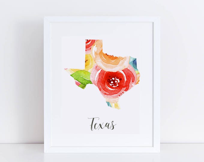 Texas State Wall Print / Printable Texas Art / Floral Texas Print ...