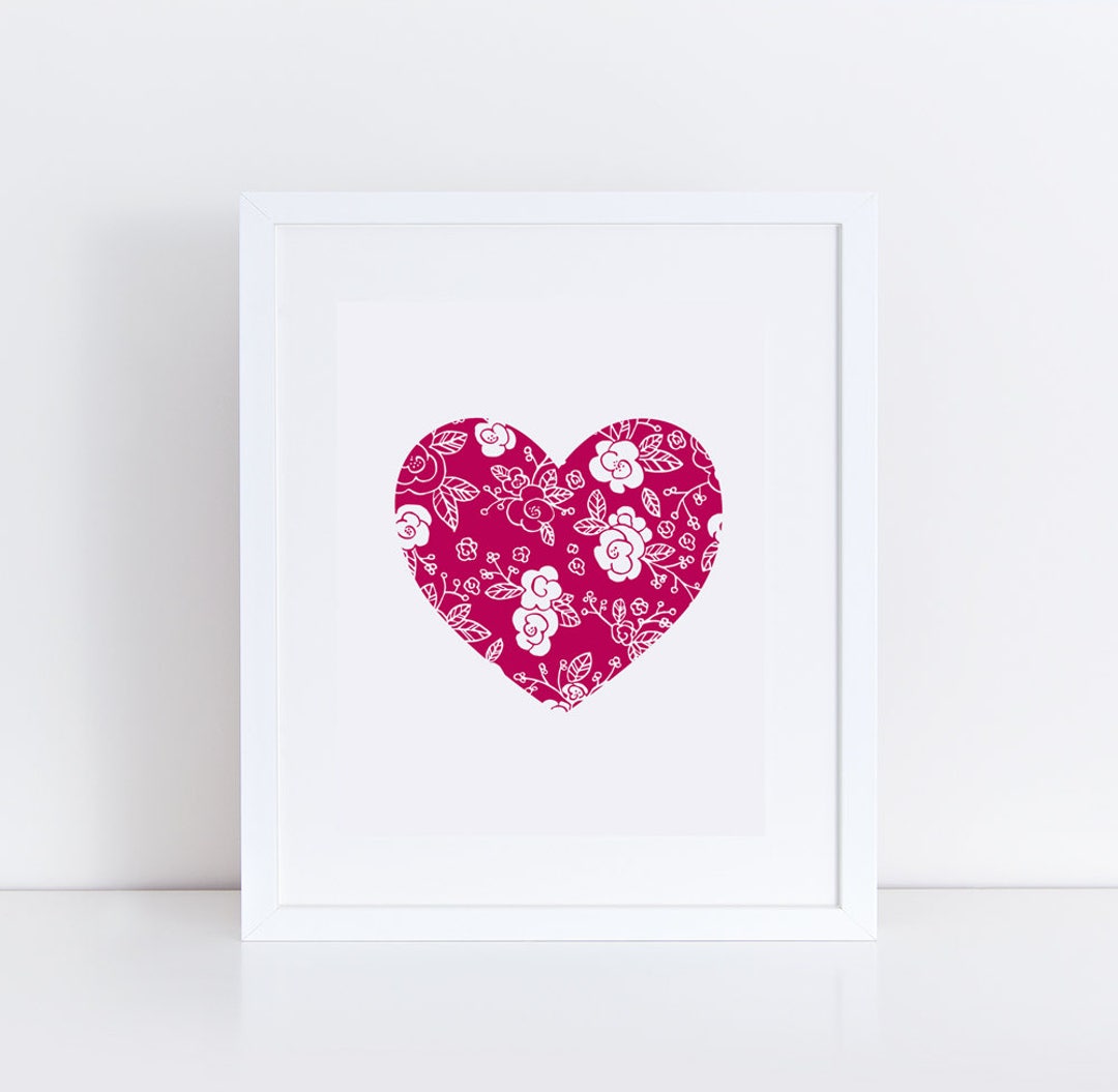 Heart Wall Print / Printable Heart Art / Berry Floral Heart / Nursery ...