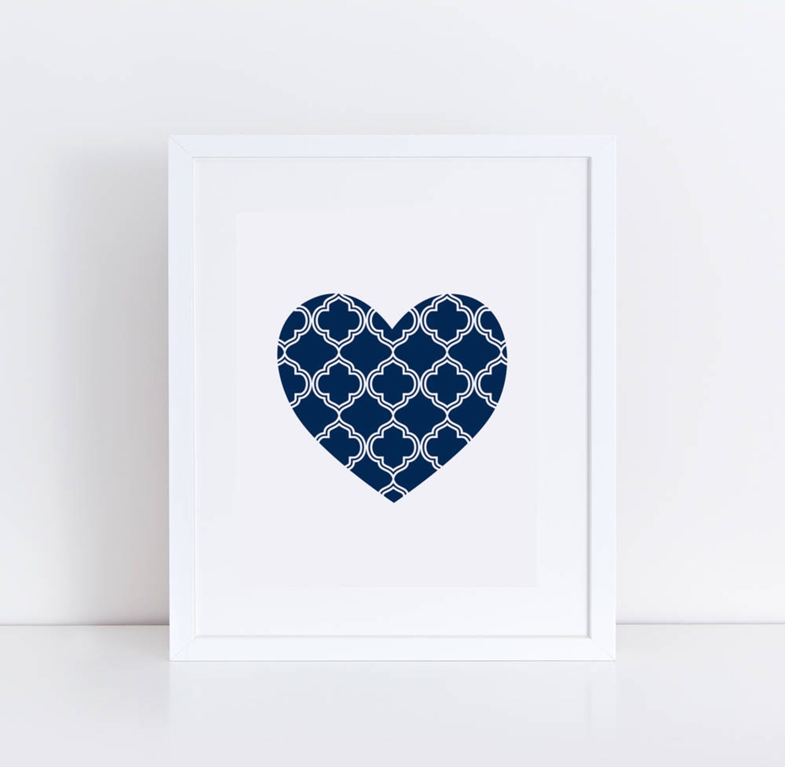 Heart Wall Print / Navy Quatrefoil Printable Heart Art / Blue Heart ...